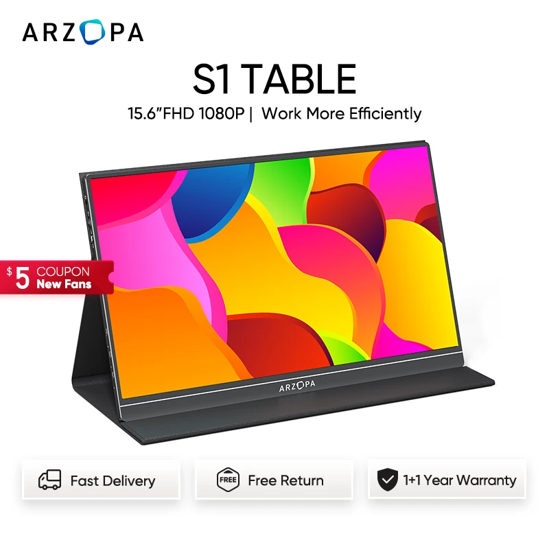 ARZOPA 15.6'' 1080P Portable Monitor HDMI USB IPS Second Monitor ...