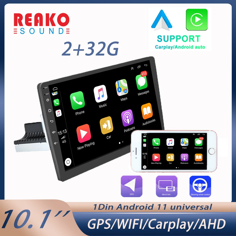 REAKOSOUND 2+32G 1 Din 10.1'' Android 11 Car Multimedia Player GPS BT Car Audio Wifi USB ...