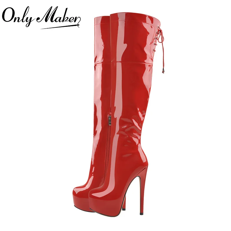 Onlymaker-Women-Sexy-Red-Platform-Zip-Over-The-Knee-High-Boots-16cm ...