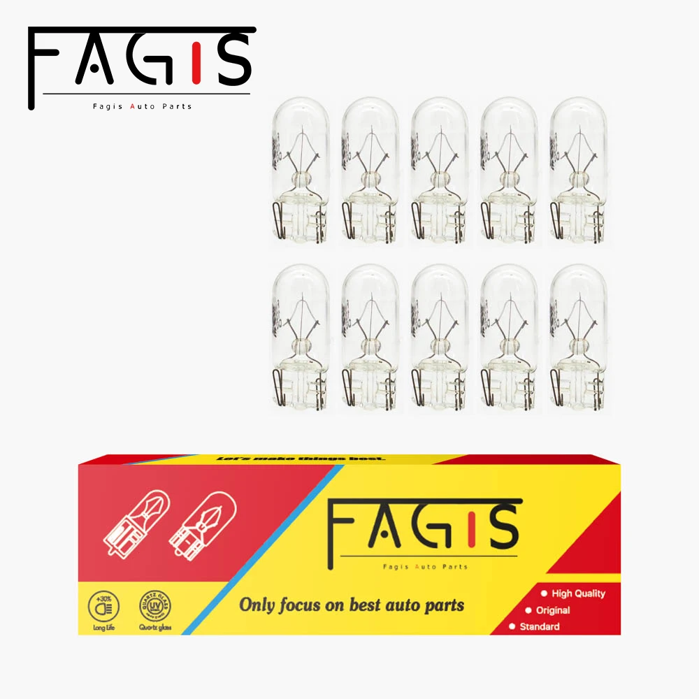 Fagis 10 Pcs T10 Halogen W5W 194 158 Wedges 12v 5w Auto Lamp Warm White ...