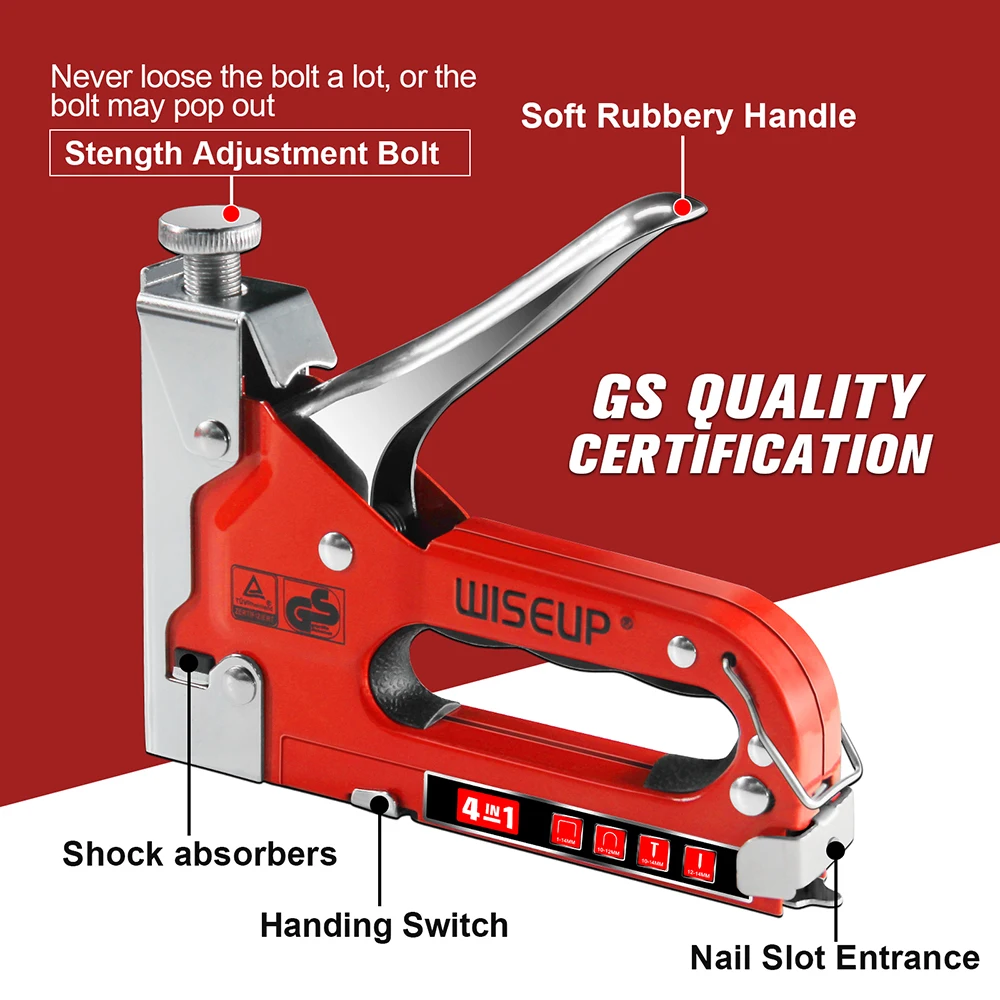 Wiseup 4 In 1 스테이플러 목재용 튼튼한 스테이플 건 건설 스테이플러 스테인레스 스틸 금속 티몬