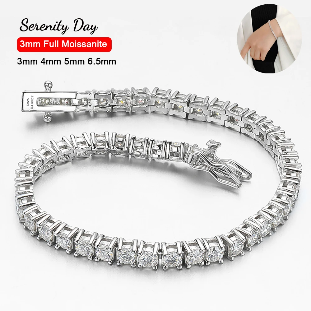 Real D Color 3mm 4mm 5mm 6.5mm Full Moissanite Tennis Bracelet For Women S925 Sterling Silver ...