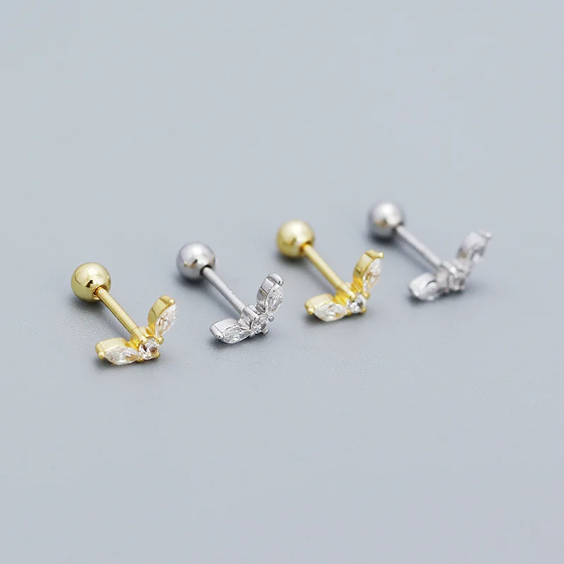 925-Sterling-Silver-Earring-Fashion-Zircon-V-shape-Flower-Ear-Ring-Ear ...