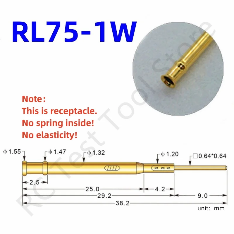20/100PCS RL75-1W Test Pin PL75-B1 Receptacle Brass Tube Needle Sleeve ...