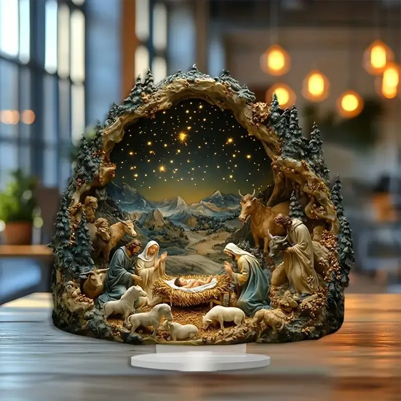 Nativity Scene Statue,2D Flat Jesus Acrylic Figurine,Home,Office,Cafe ...