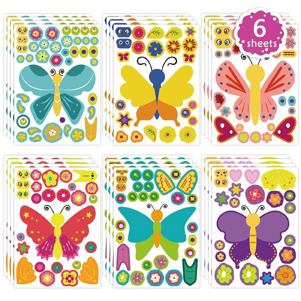 6-12Sheets-Cute-Butterfly-Puzzle-Stickers-Decals-DIY-Children-Make-a ...