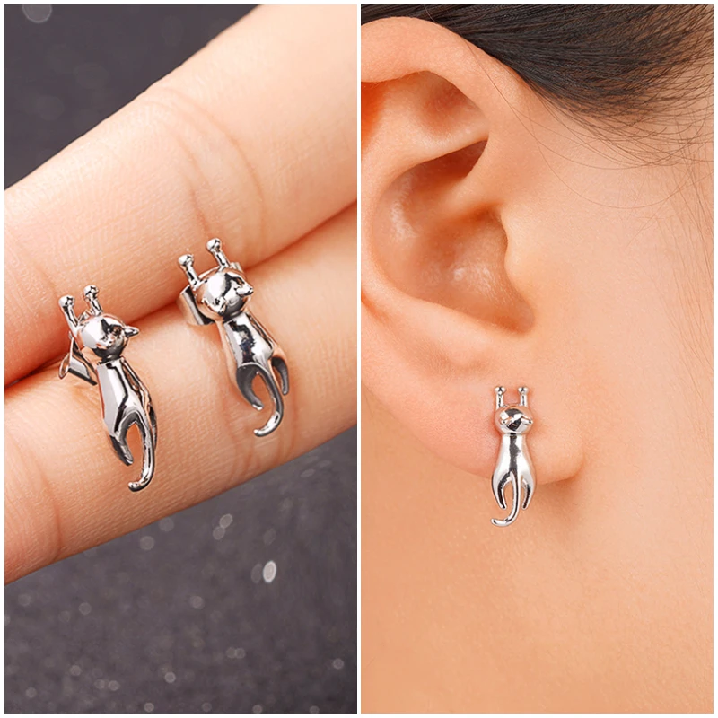 Huitan Minimalist Small Cat Animal Stud Earrings for Girls Ear Piercing ...