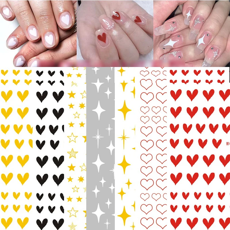 3 Sheets Nail Art Stickers Flame Love Heart Sticker 3D Gold Fire Nail ...