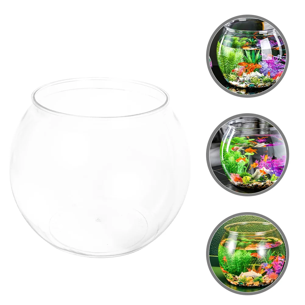 Plastic-Fish-Bowls-Round-Aquarium-Clear-Fish-Keeper-Fishbowl-Golden ...