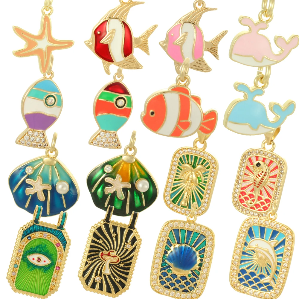 Ocean Sea Animals Charms For Jewelry Making Bohemian Style Enamel Fish ...