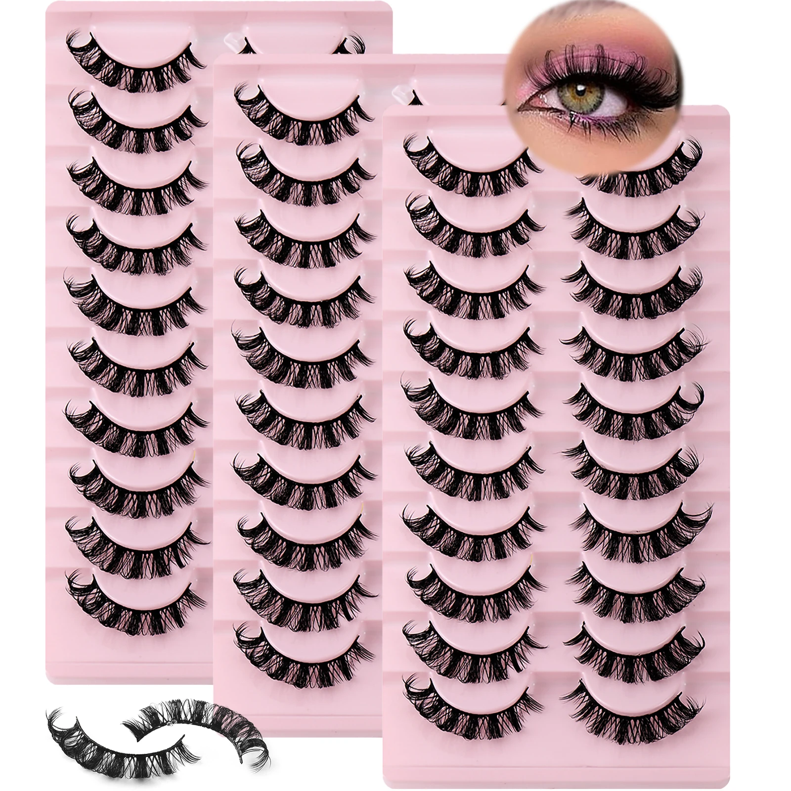 30Pairs/3Pack Russian Strip Lashes D Curl Fake Lashes Natural Look ...