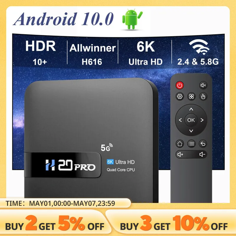 HONGTOP H20PRO Smart TV Box WiFi6 Android 10 6K 4K 3D Media Player TV ...