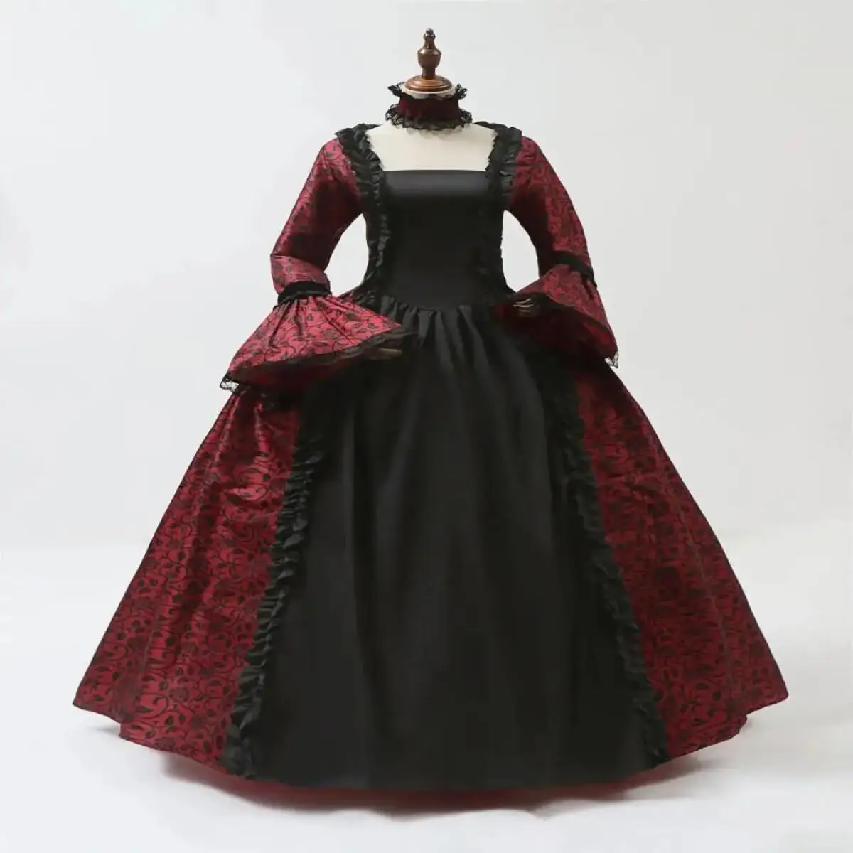 Women Vintage Medieval Gothic Square Neck Flare Sleeve Lace Patchwork ...