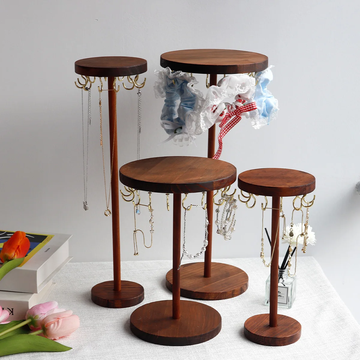 Walnut Color Wood Jewelry Organizer Display Holder Necklace Earrings ...
