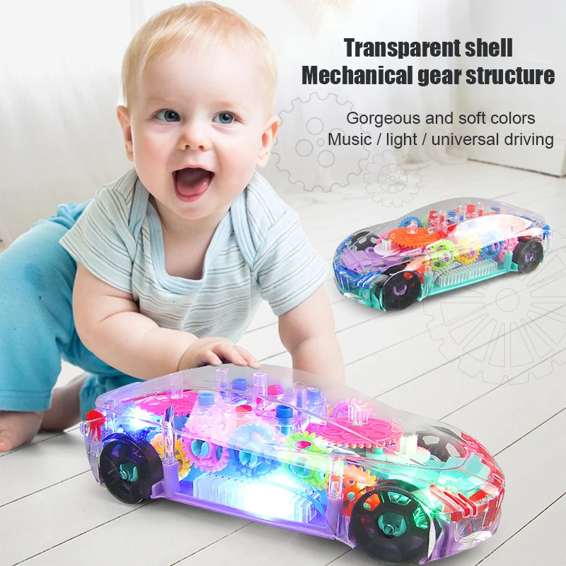 Kids-Flashing-Electric-Racing-Car-Toys-Transparent-Light-Colorful-LED ...