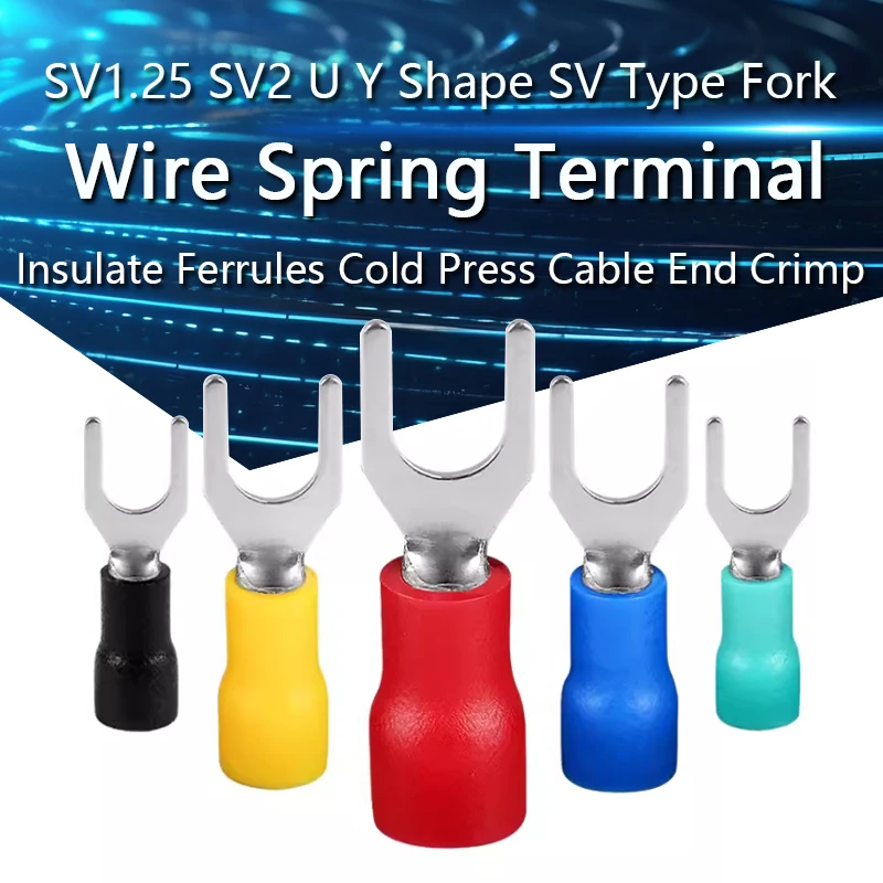 20PCS-SV1-25-SV2-Wire-Spring-Terminal-U-Y-Shape-SV-Type-Fork-Insulate ...