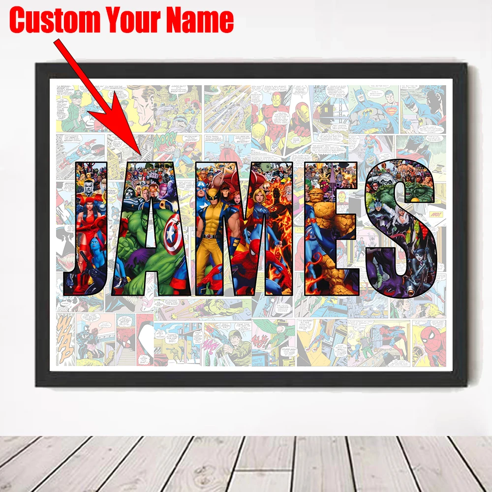 Personalised Marvel Avengers NAME Word Art Print Superhero Character ...