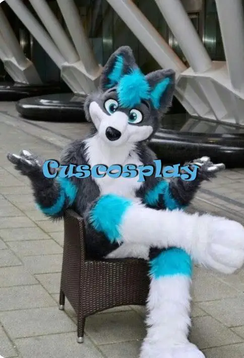 Long Fur Furry Grey Wolf Husky Dog Fox Fursuit Mascot Costume Adult ...