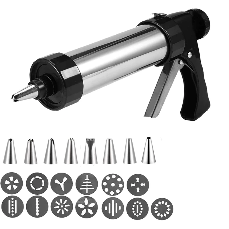 Stainless-Steel-Biscuit-Extruder-Press-Cookie-Gun-Kit-Set-with-13 ...
