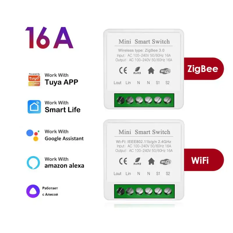 Tuya Mini Wifi And Zigbee Switch Diy 2-way Control Timer Relay ...