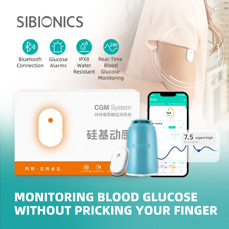 Sibionics glicosimetro medidor de glicose no sangue sem furar o dedo digital 24h monitoramento ...