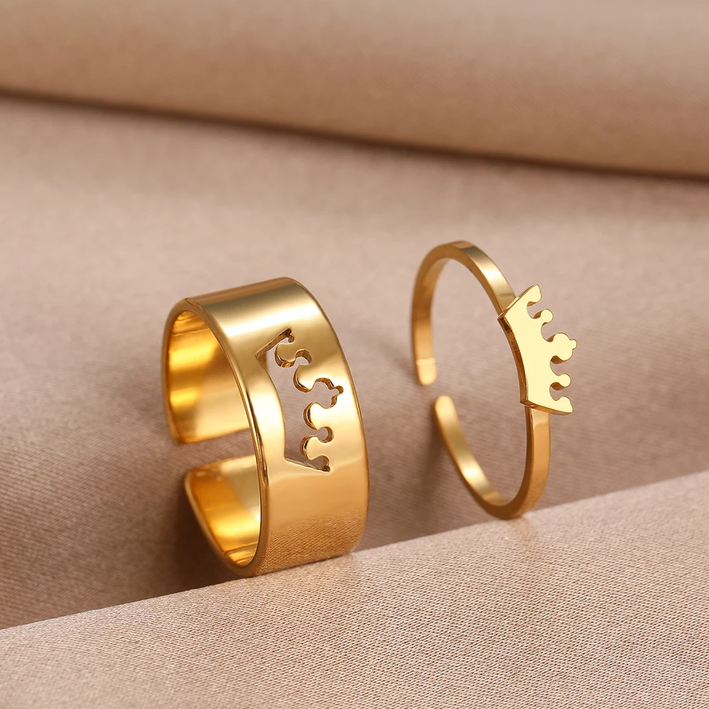 Stainless-Steel-Rings-Classic-Crown-Fashion-Adjustable-Couple-Ring-For ...