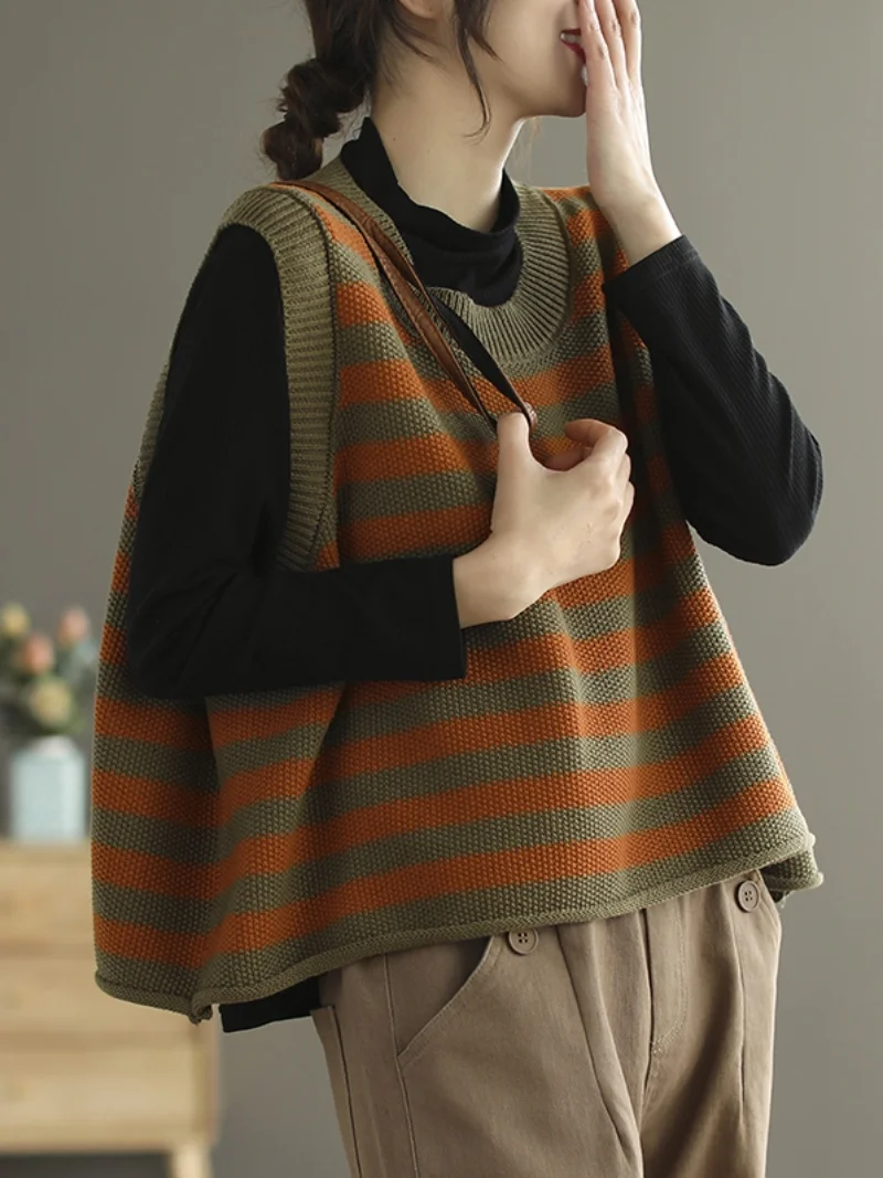 2024 Spring Autumn Women New Korean Striped Knitted Vest Female Short ...