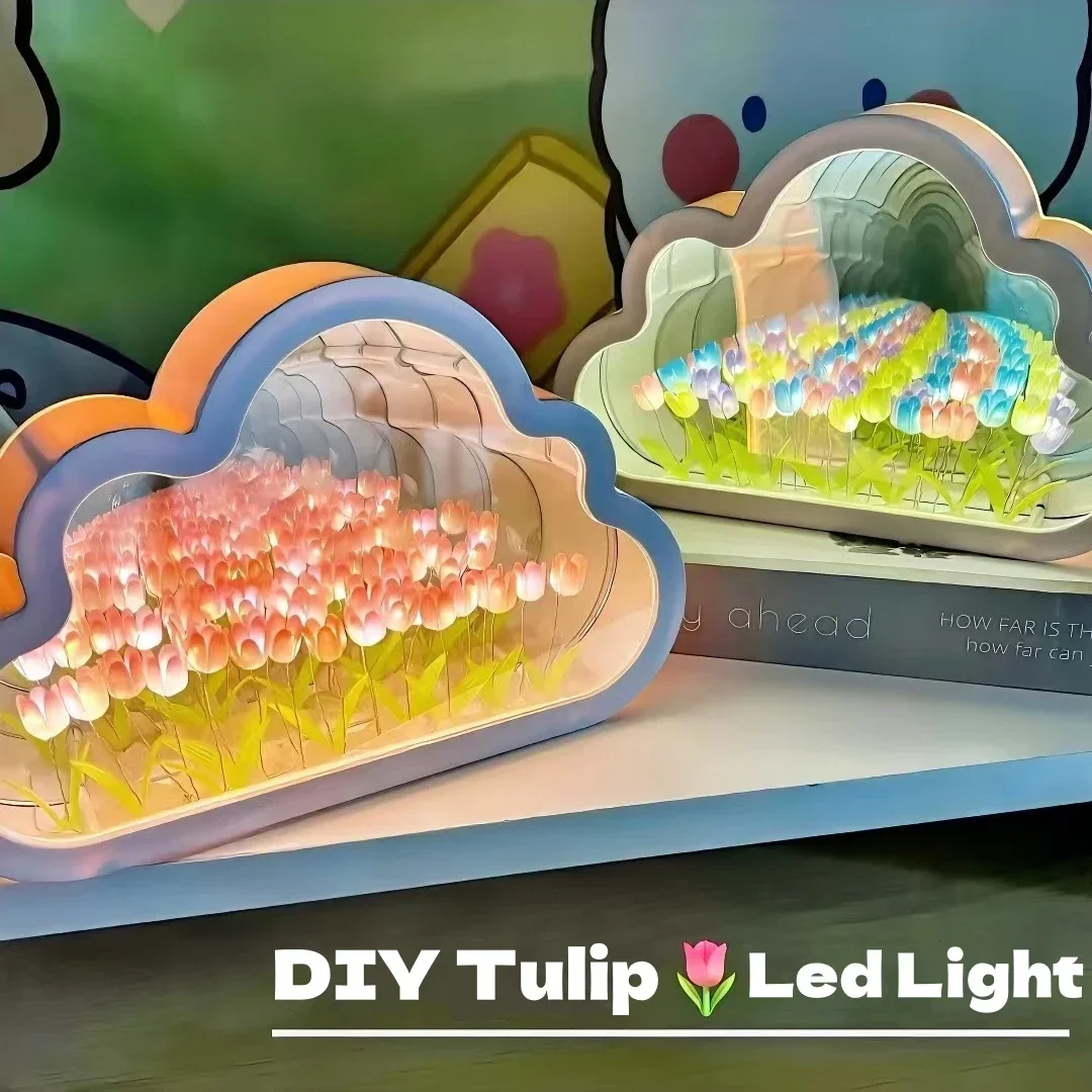 DIY-Cloud-Mirror-Tulip-Lamp-Simulation-Flower-Bedroom-Sleeping-Table ...