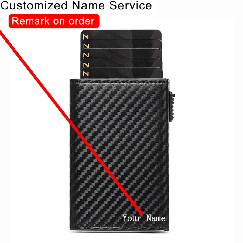 Customized-Name-Card-Holder-Men-Wallets-Rfid-Black-Carbon-Fiber-Leather ...