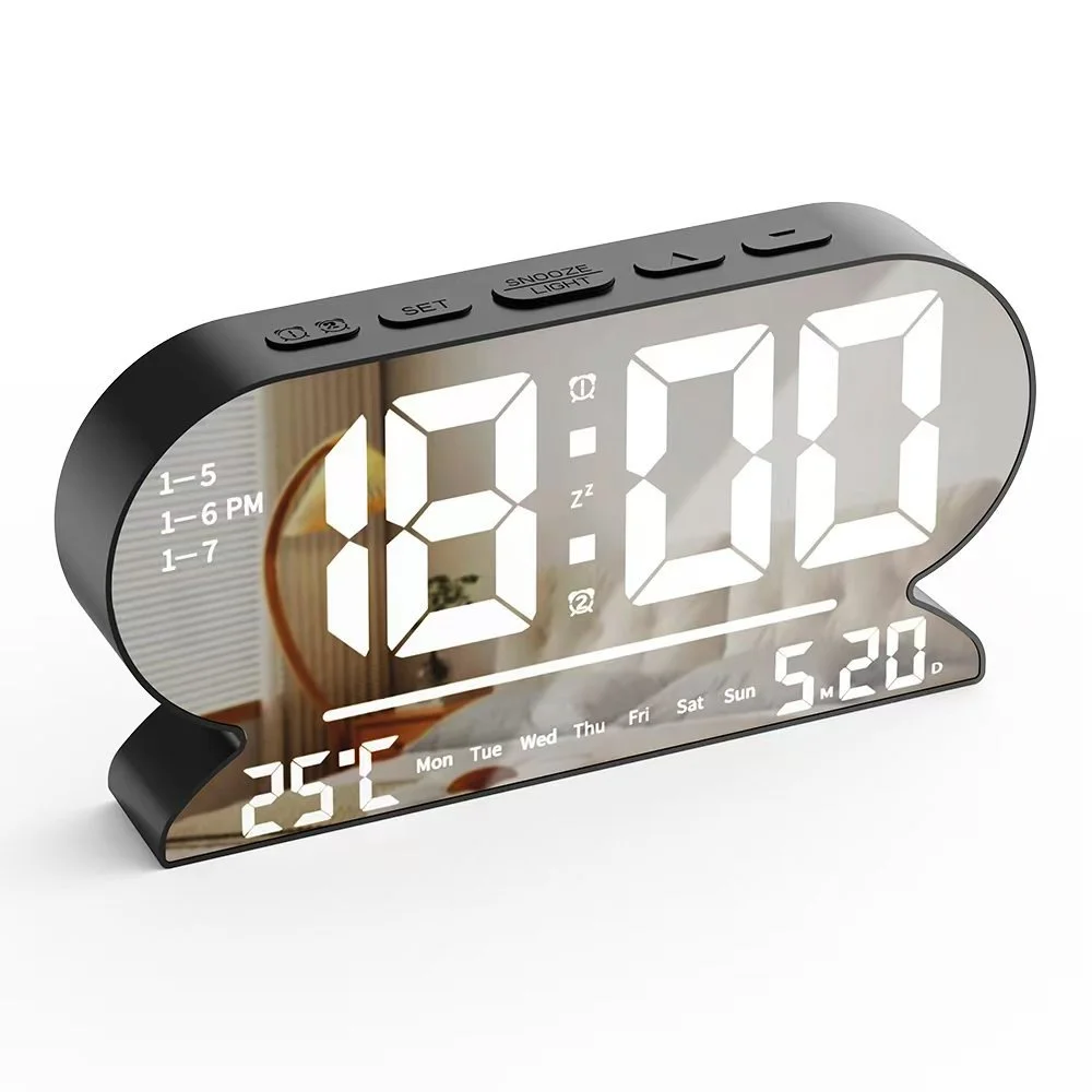 Voice Control LED Digital Alarm Clock TEMP Date Week 2 Alarm Night Mode ...