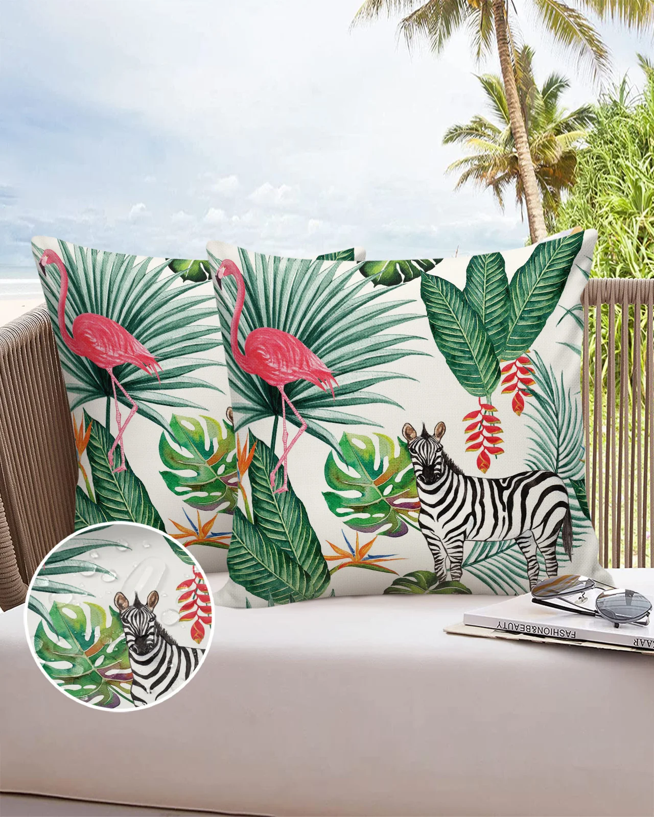 Zebra-Flamingo-Tropical-Jungle-Waterproof-Pillow-Case-Cushion-Cover ...