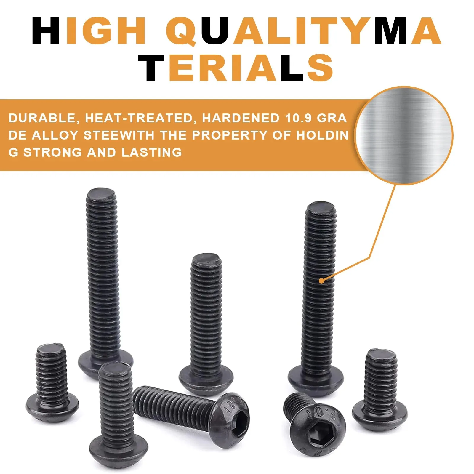 120Pcs-Black-Round-Head-Hex-Head-Screws-10-9Grade-Alloy-Steel-M3-Screws ...