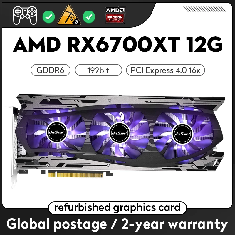 JIESHUO RX 6700XT 12G 192 비트 GPU, AMD Radeon RX6700XT 12GB 그래픽 카드 지원 ...
