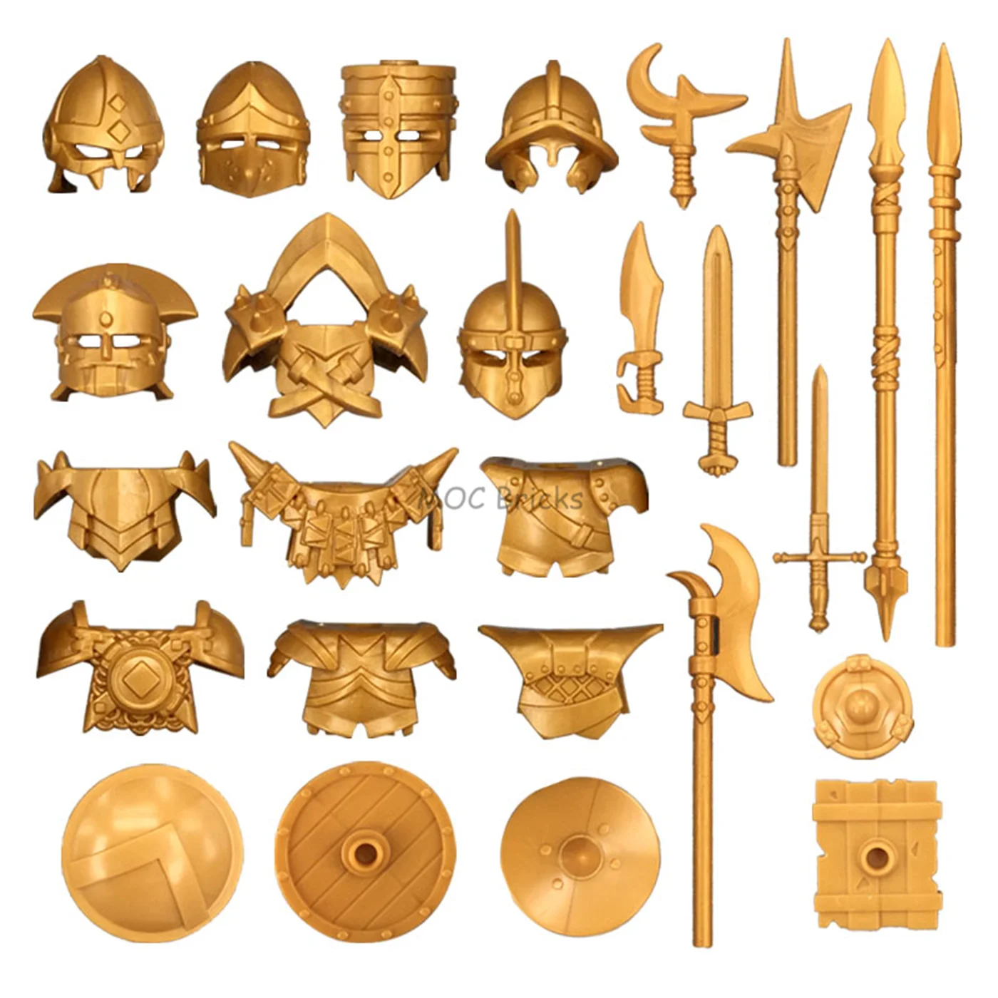 MOC-Bricks-Medieval-Knights-Rome-Weapon-Golden-Sword-Shield-Spear ...