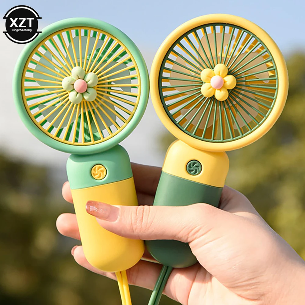 Cute Flower Handheld Mini Fan USB Rechargeable Portable Cooling Fan ...