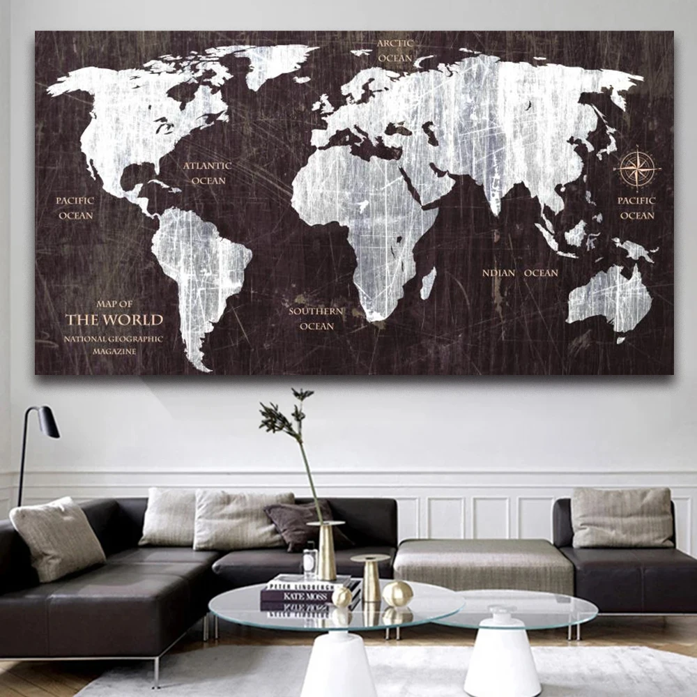 Vintage-Metal-Style-World-Map-Wall-art-Posters-Modern-Exquisite-Home ...