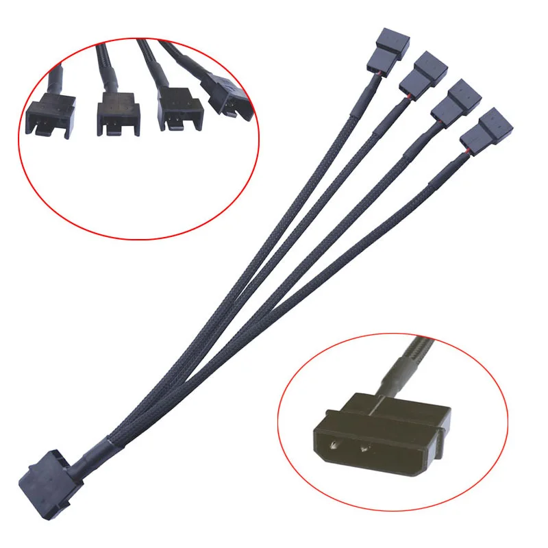Nylon 27CM 22AWG 12V 4 4P Pin IDE To 4 Port 3Pin/4Pin Cooler Cooling ...