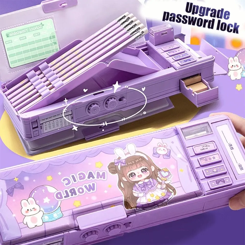 Double-Layer-Pencil-Case-with-Pencil-Sharpener-Ruler-Plastic-Pencil-Box ...