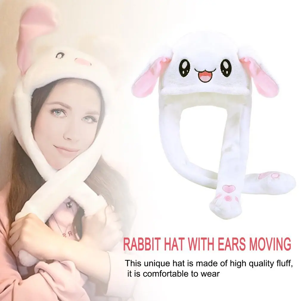 Plush Moving Rabbit Ears Hat Funny Hand Pinching Airbag Magnet Soft Hat ...