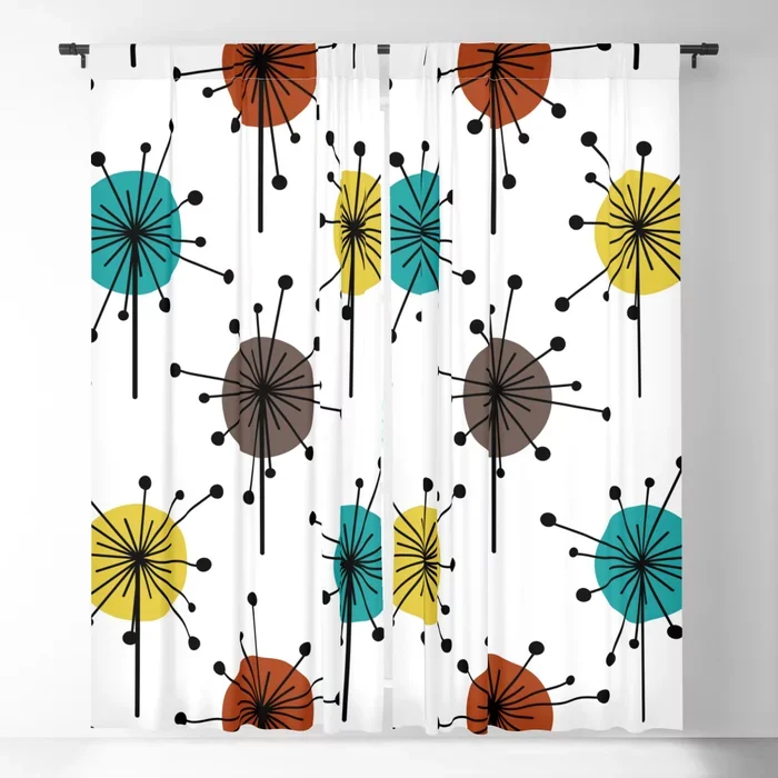 Atomic Era Sputnik Starburst Flowers Blackout Curtain 3D Print Window ...