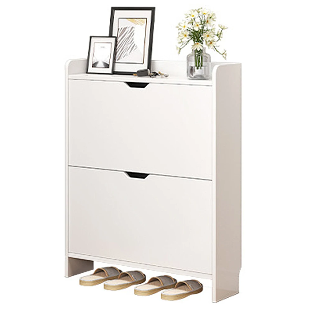 2-Tier Wooden Entrance Shoe Cabinet With Flip Drawers Free-Standing ...