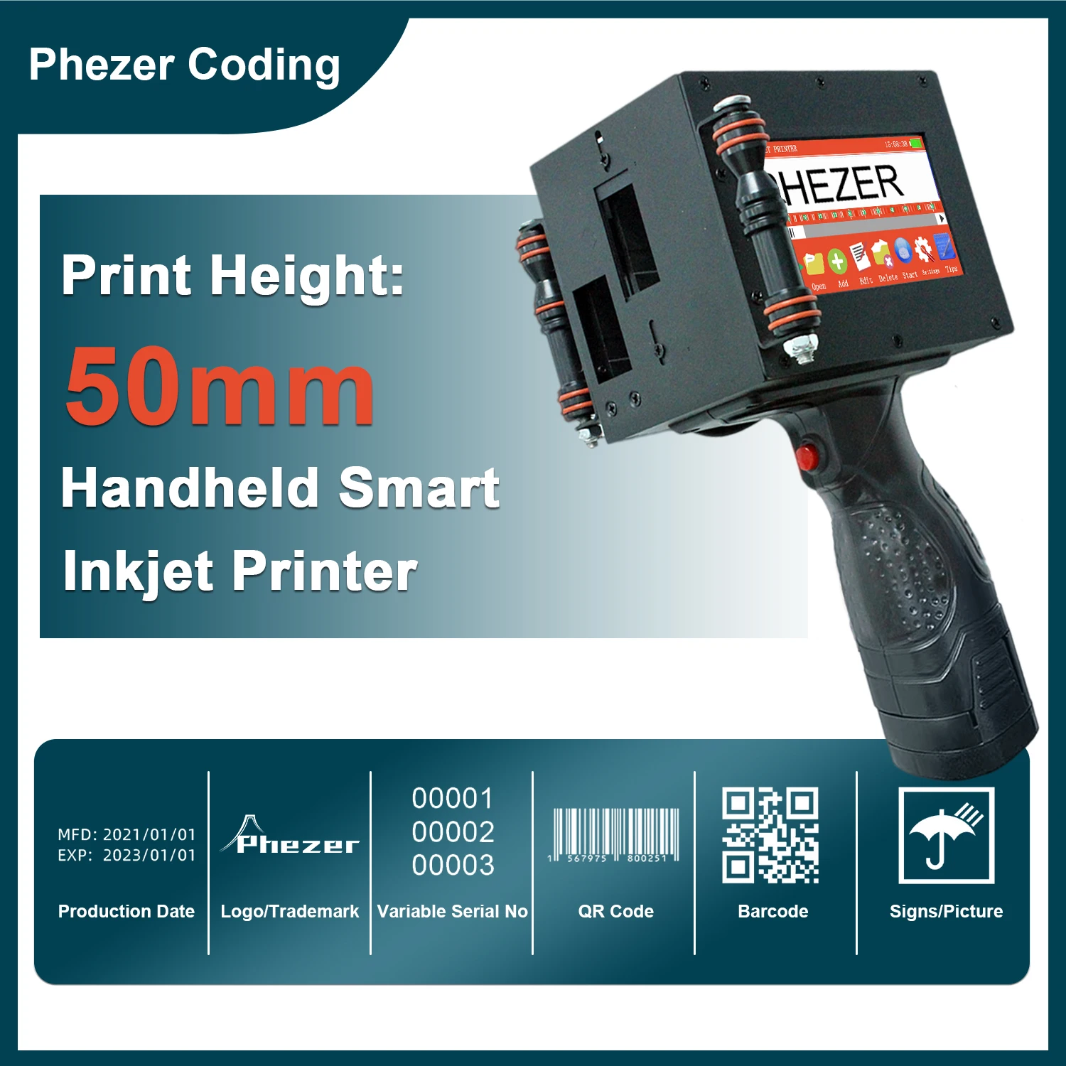 Phezer-50mm-Label-Printer-P50-QR-Bar-Batch-Code-Date-Number-Logo-Expiry ...