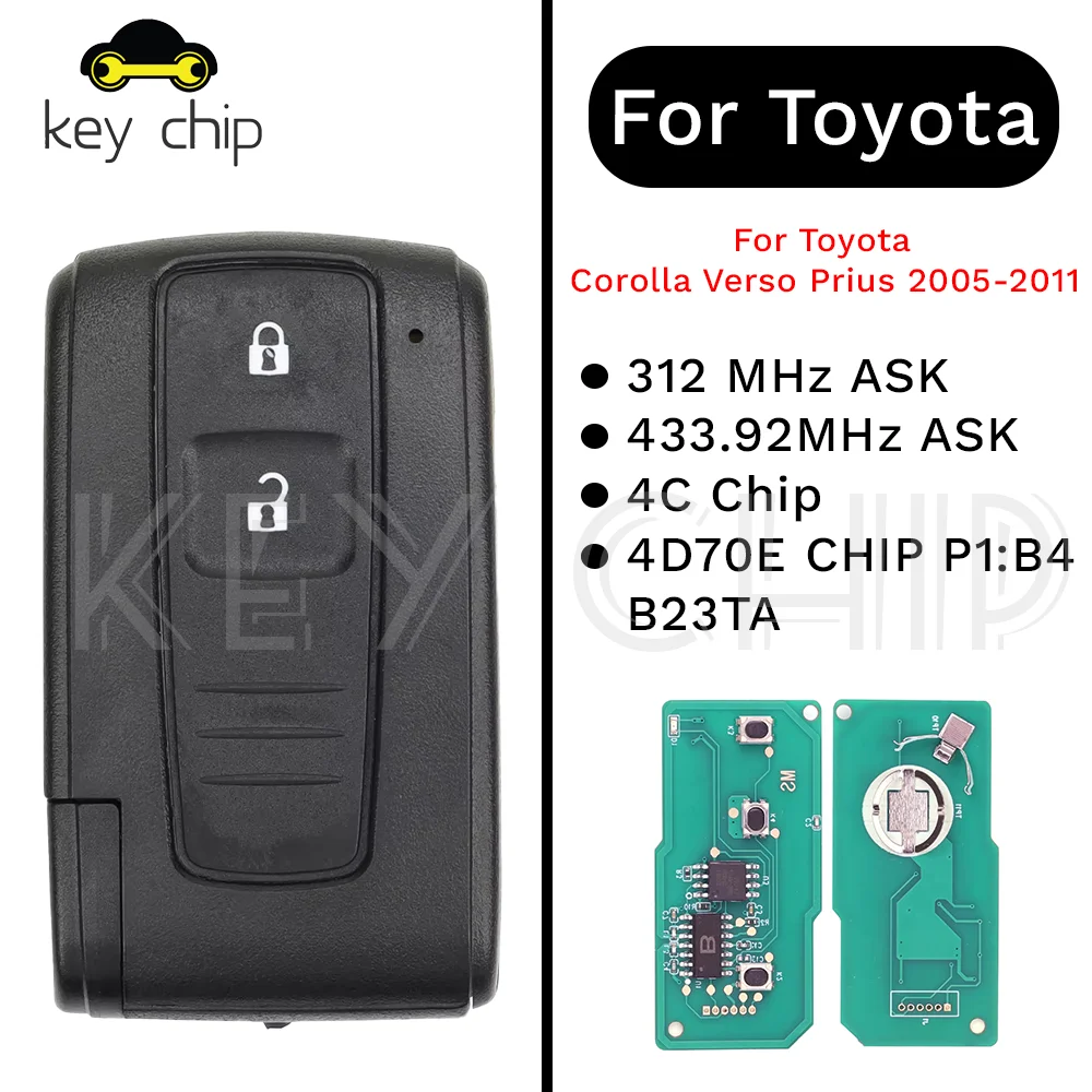 B23TA Remote Key For Toyota Corolla Verso Prius 2005-2011 433.92MHz ASK ...