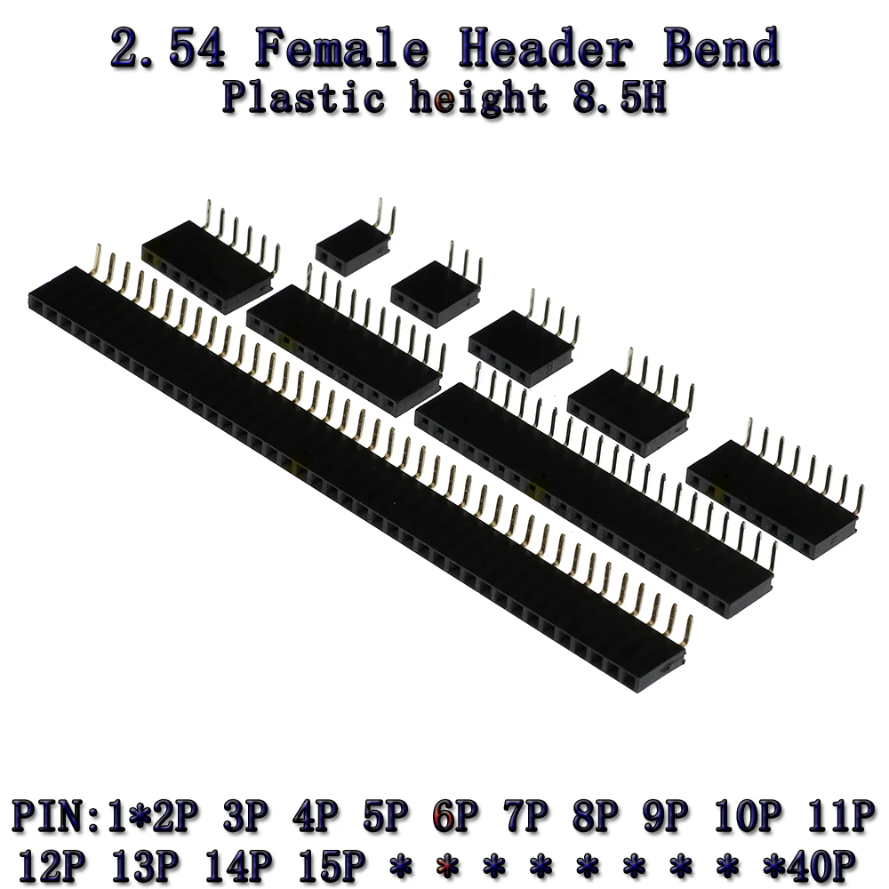 10PCS 2.54MM PITCH Single Row Right Angle FEMALE PIN HEADER H8.5 1X/2/4 ...