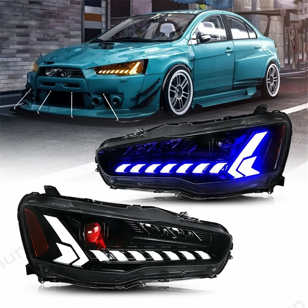 Pair-Full-Led-RGB-Headlights-Assembly-For-Mitsubishi-Lancer-EVO-X-Clear ...