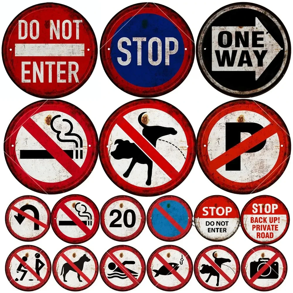 Garage-STOP-Warning-30CM-Round-Metal-Signs-Plate-Vintage-Plaque-Tin ...