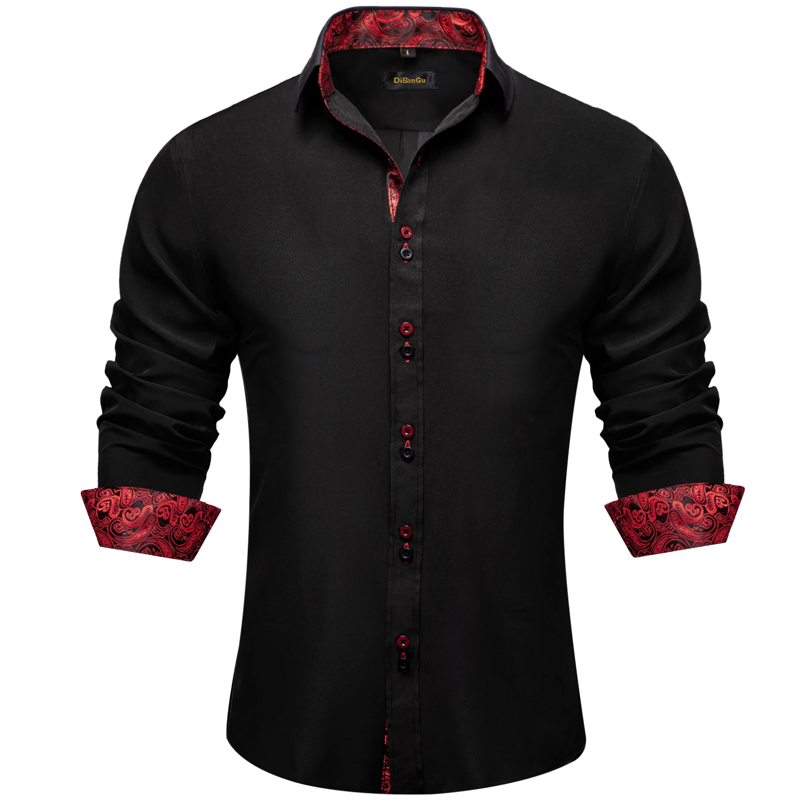 Dibangu-Herren-hemd-Langarm-schwarz-fest-rot-Paisley-Farbkontrast-Mode ...