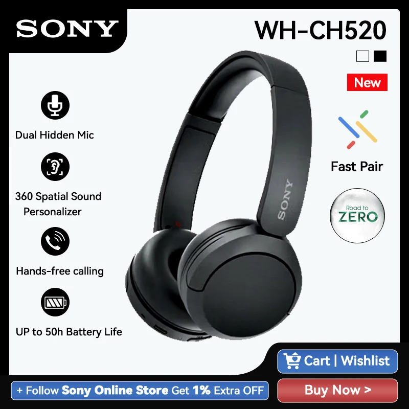 Sony-auriculares inalámbricos WH-CH520, cascos con Bluetooth, soporte ...