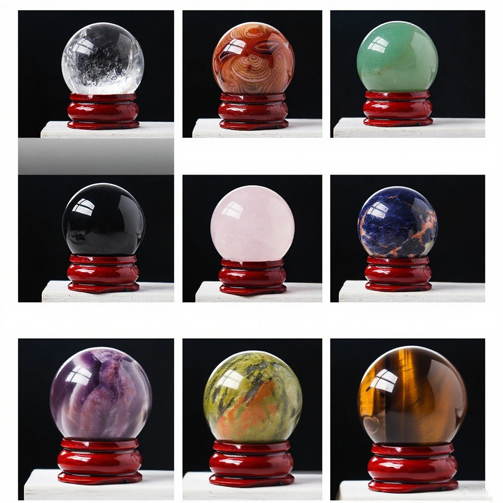 Natural Crystal Ball Raw Stone 28-32mm With Base Desktop Crystal Balls ...