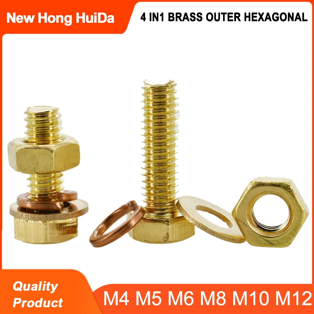 M4-M5-M6-M8-M10-M12-Brass-Outer-Hexagonal-Bolt-Machine-Screw-Nut-Flat ...